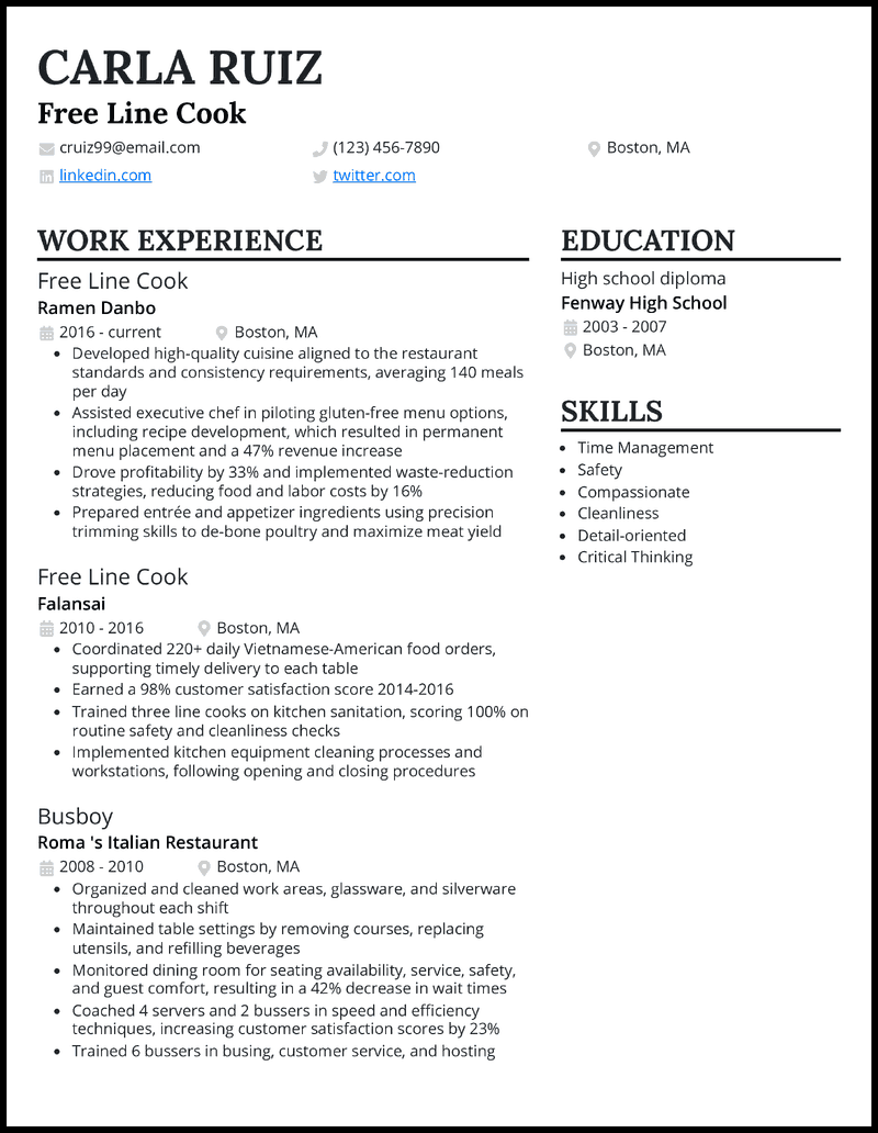 7 Line Cook Resume Examples [& Templates]