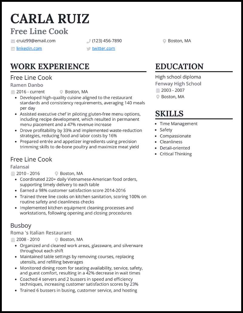 7 Line Cook Resume Examples [& Templates]