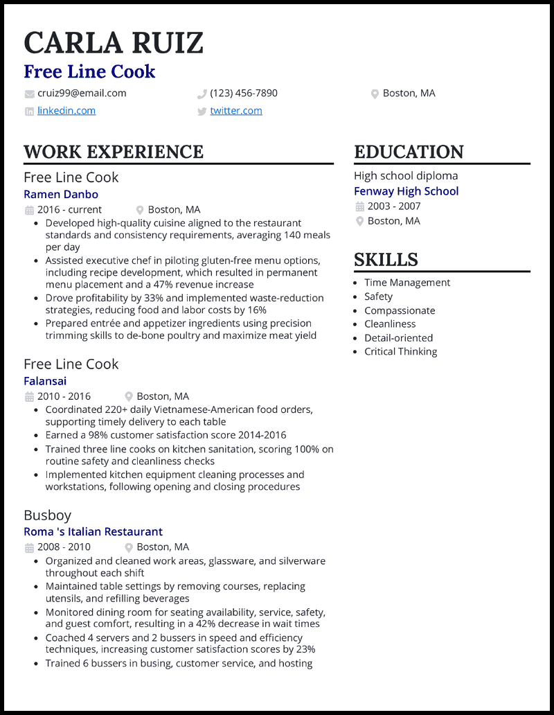 7 Line Cook Resume Examples [& Templates]