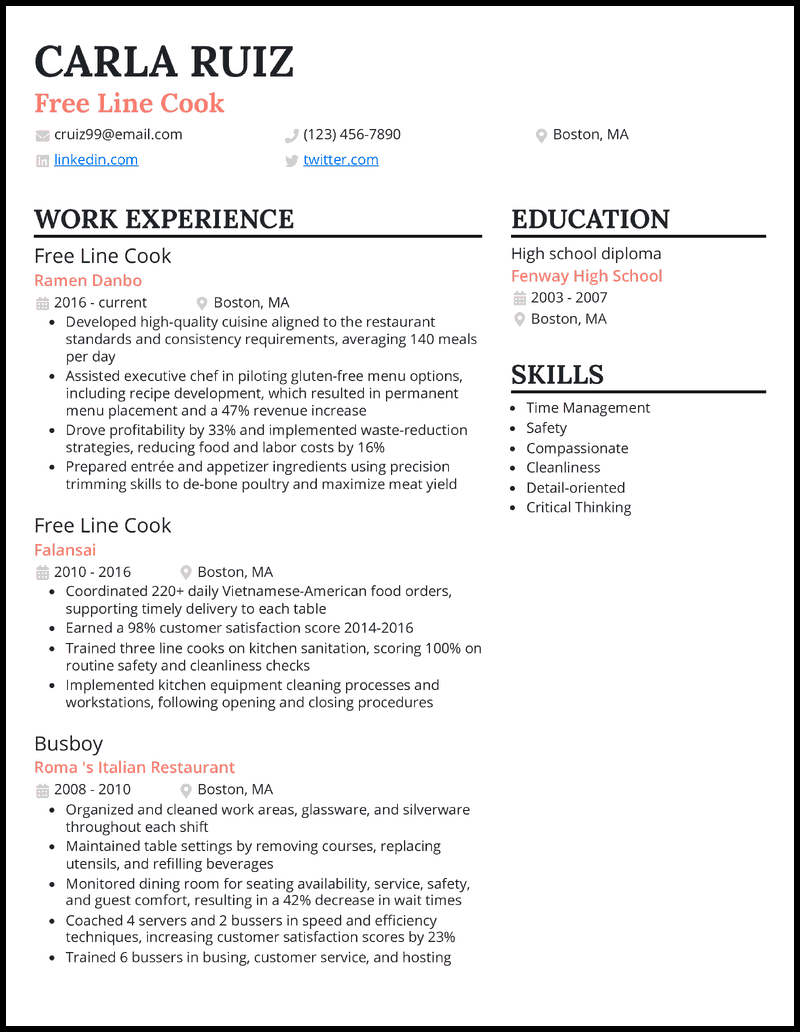 7 Line Cook Resume Examples [& Templates]