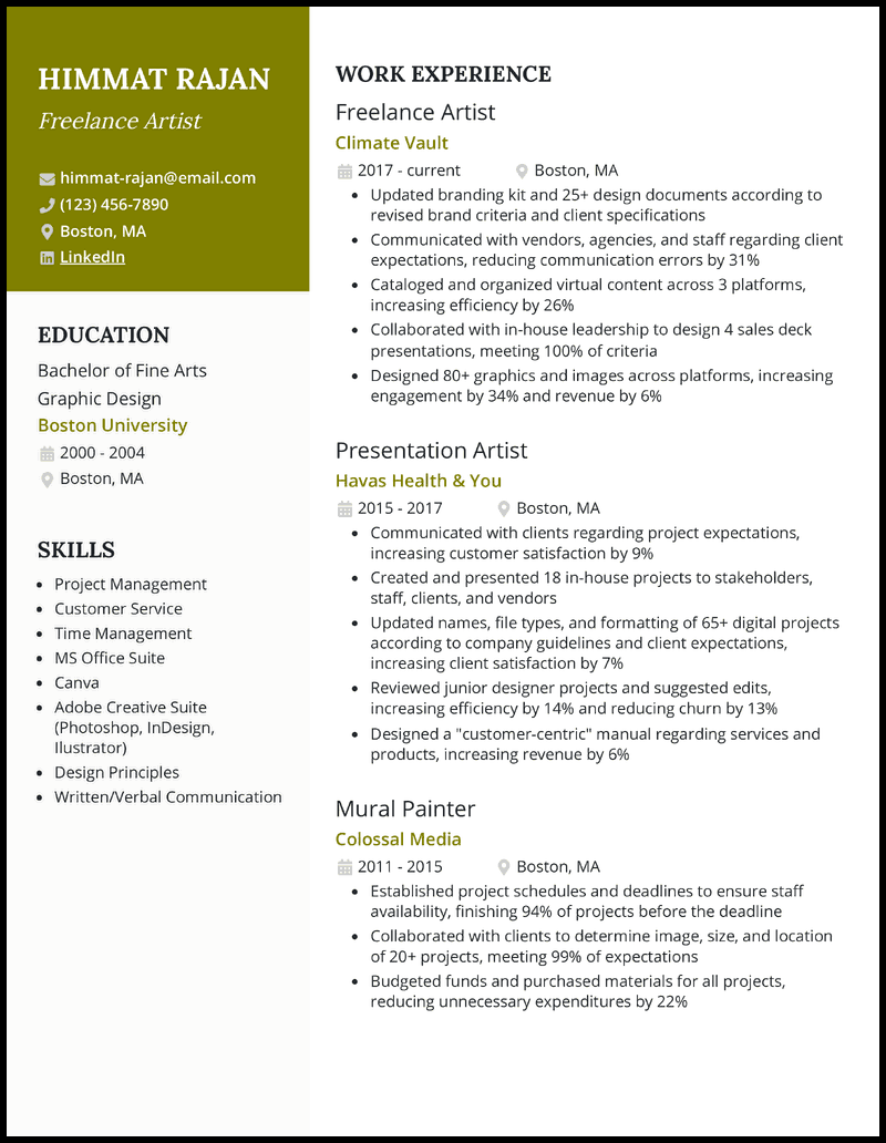 7 Artist Resume Examples [& Templates]