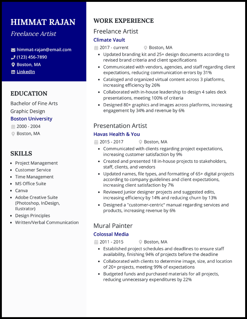 7 Artist Resume Examples [& Templates]