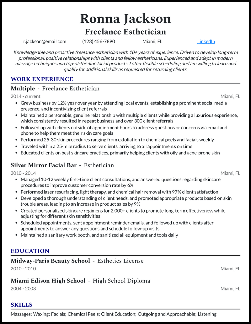 13 Esthetician Resume Examples That Work in 2025