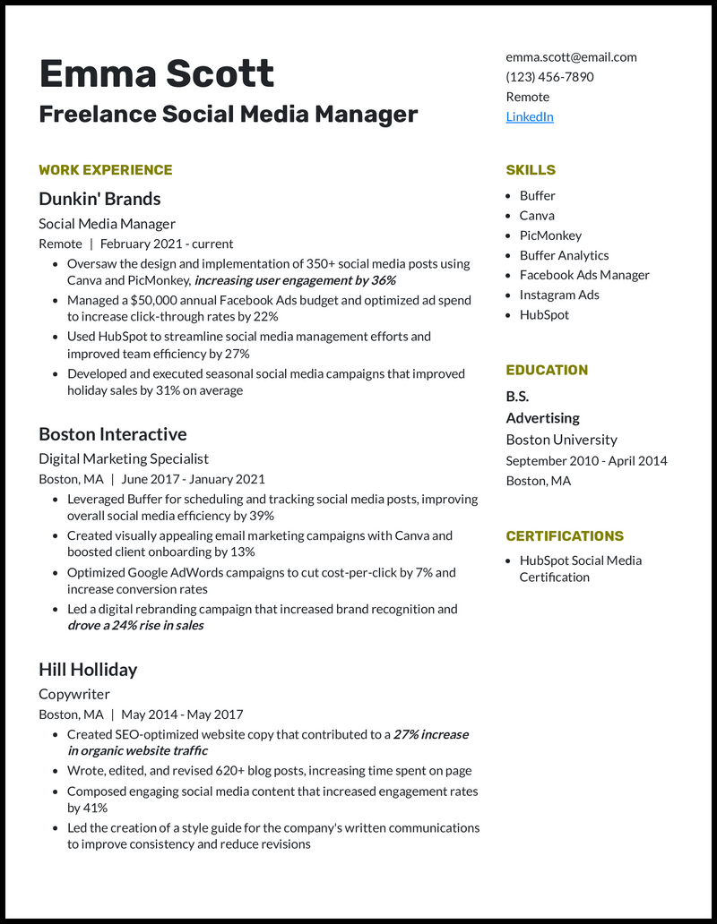 20 Social Media Manager Resume Examples for 2024