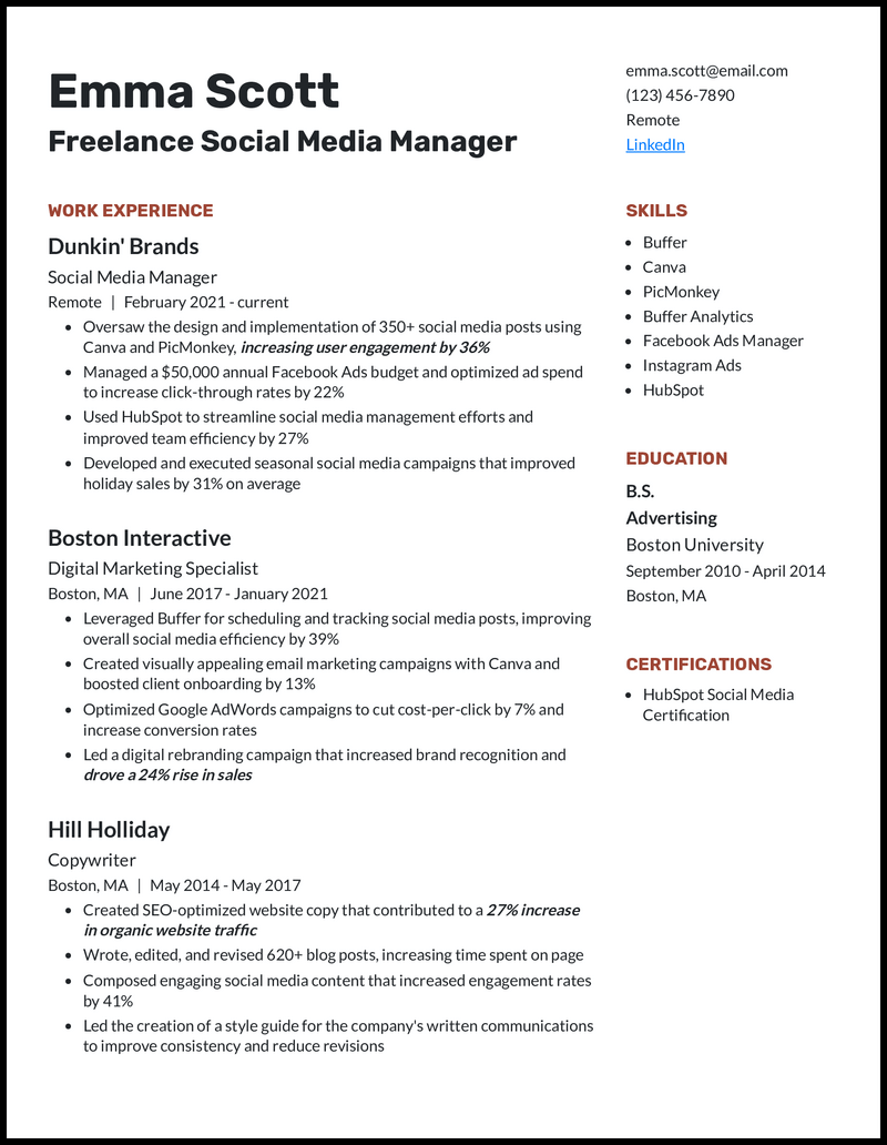 20 Social Media Manager Resume Examples for 2024