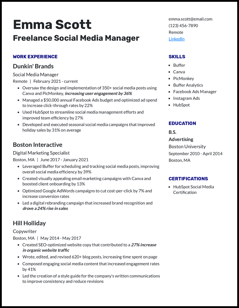 20 Social Media Manager Resume Examples for 2024