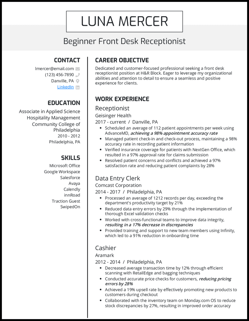 9 Front Desk Receptionist Resume Examples for 2024