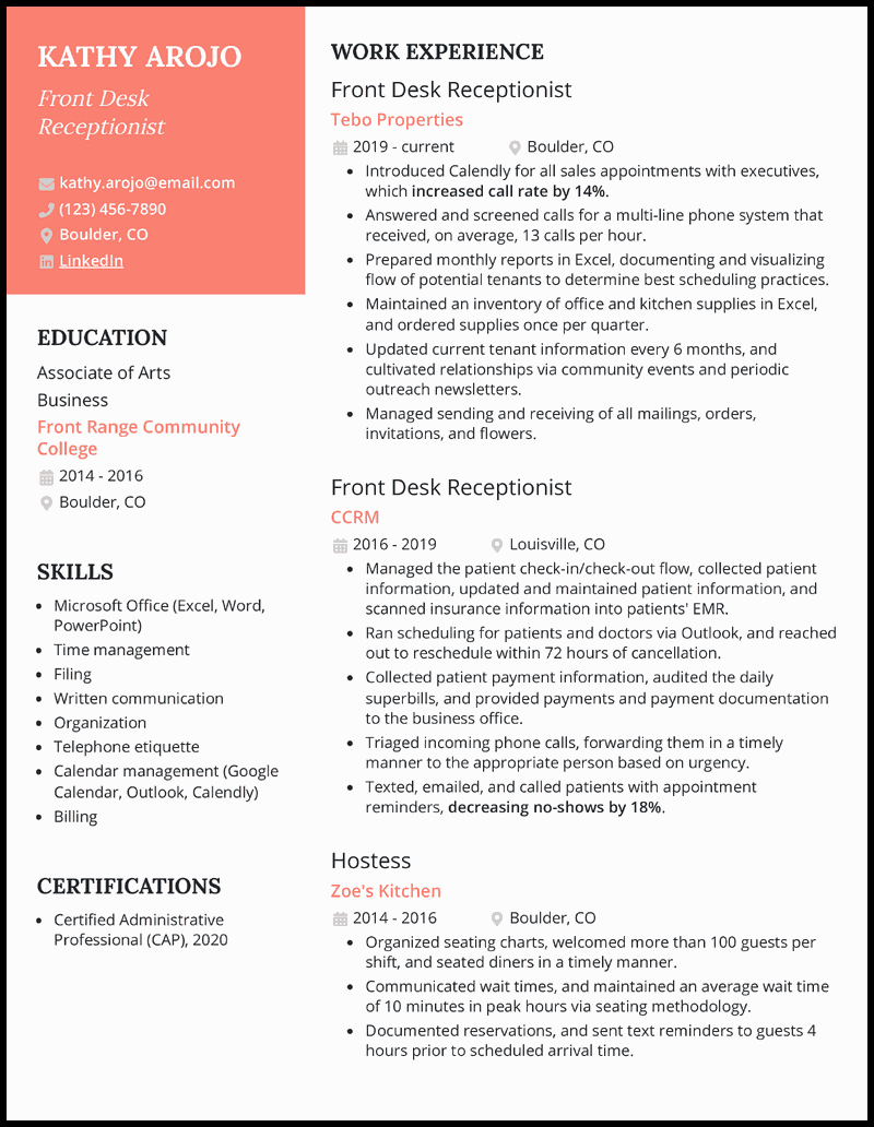 9 Front Desk Receptionist Resume Examples for 2025