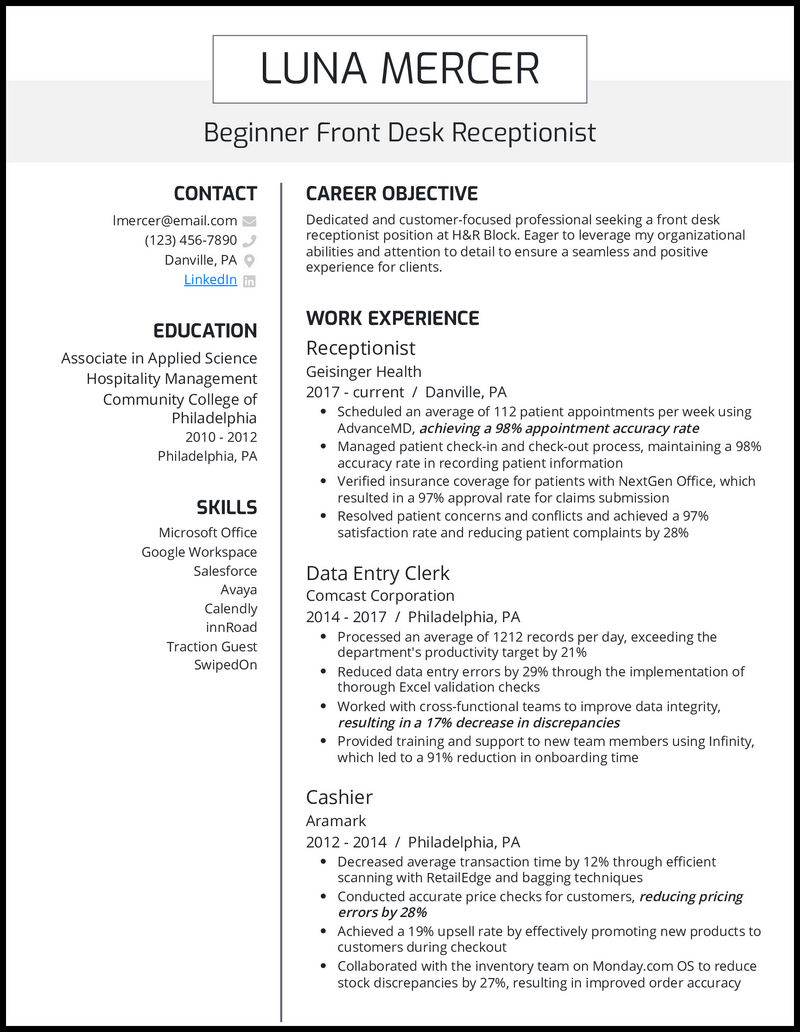 9 Front Desk Receptionist Resume Examples for 2024
