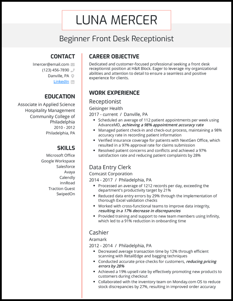 9 Front Desk Receptionist Resume Examples for 2024