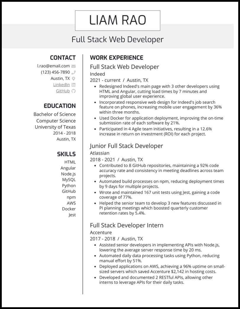13 Real Full-Stack Developer Resume Examples That Worked in 2025