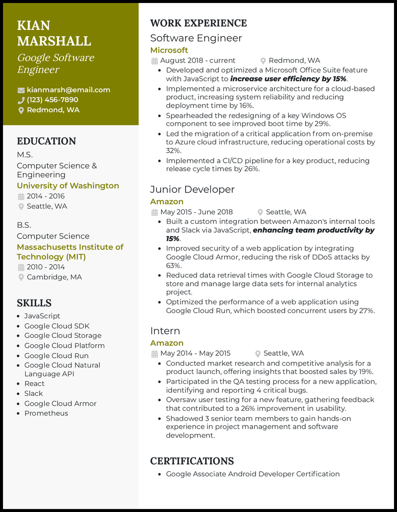 3 Google Software Engineer Resume Examples [& Templates]