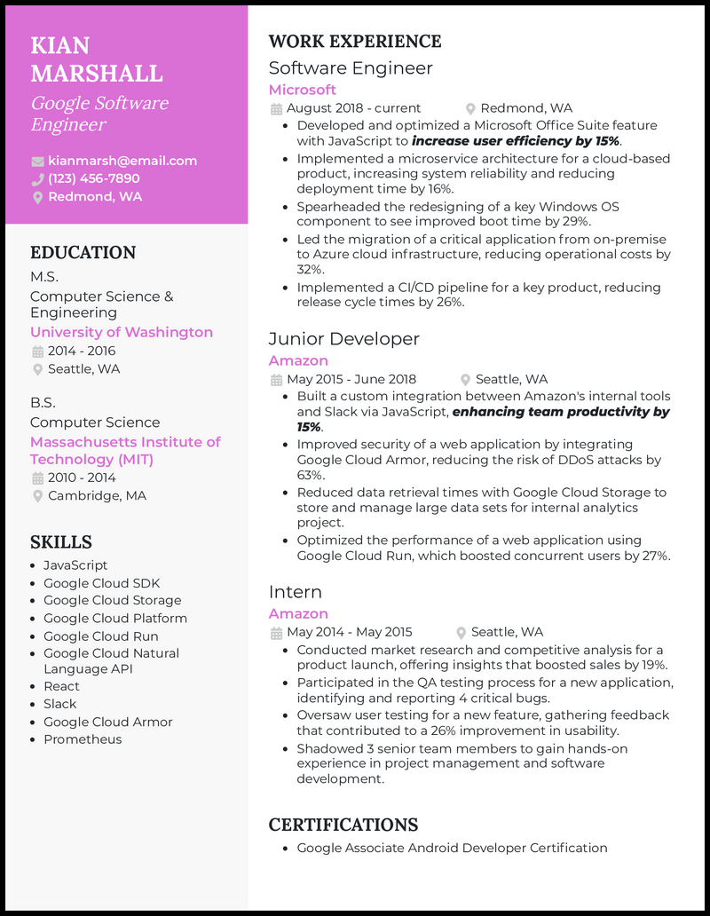 3 Google Software Engineer Resume Examples [& Templates]