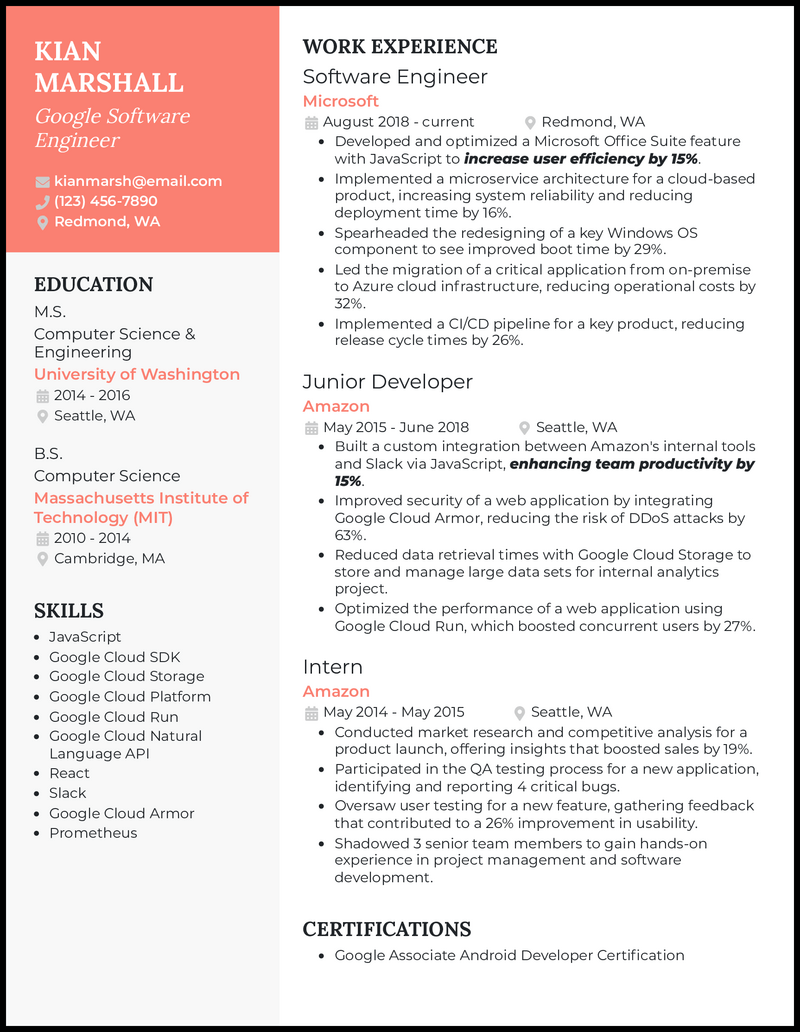 3 Google Software Engineer Resume Examples [& Templates]