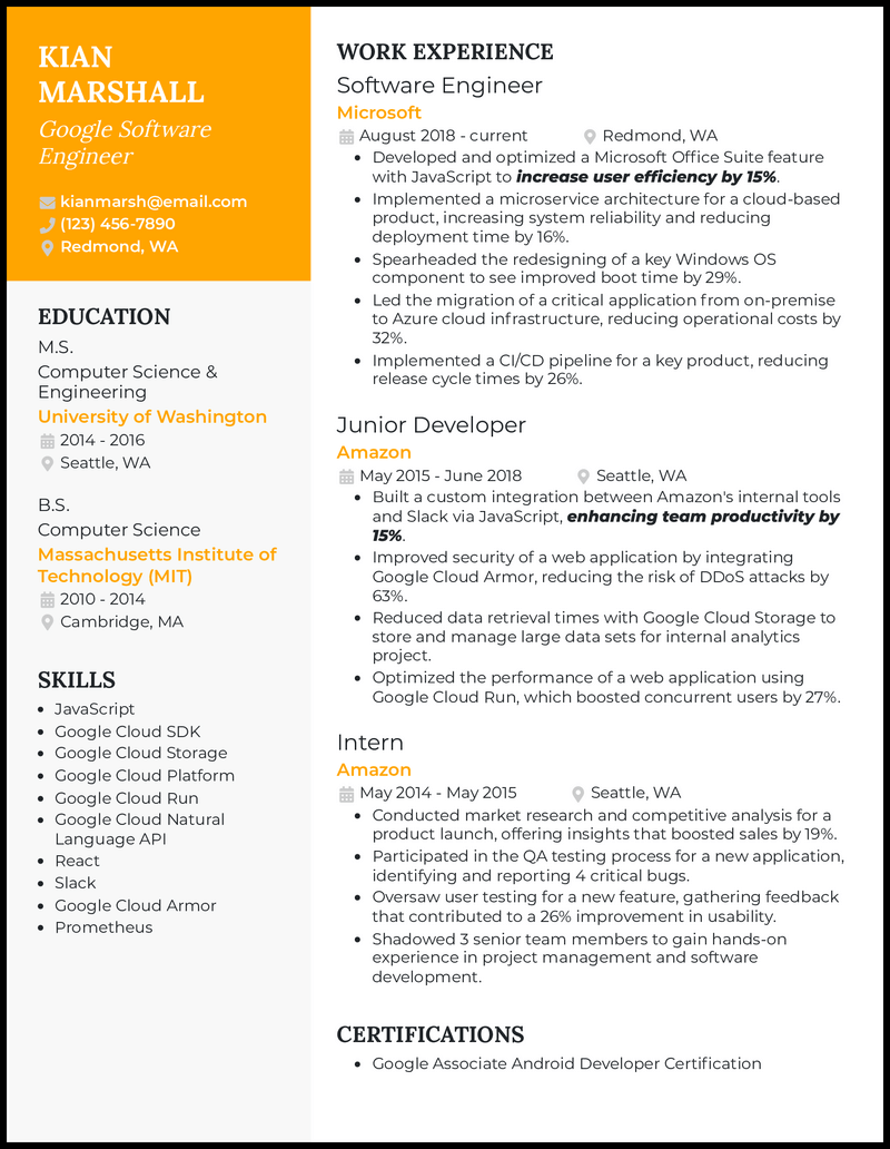 3 Google Software Engineer Resume Examples [& Templates]