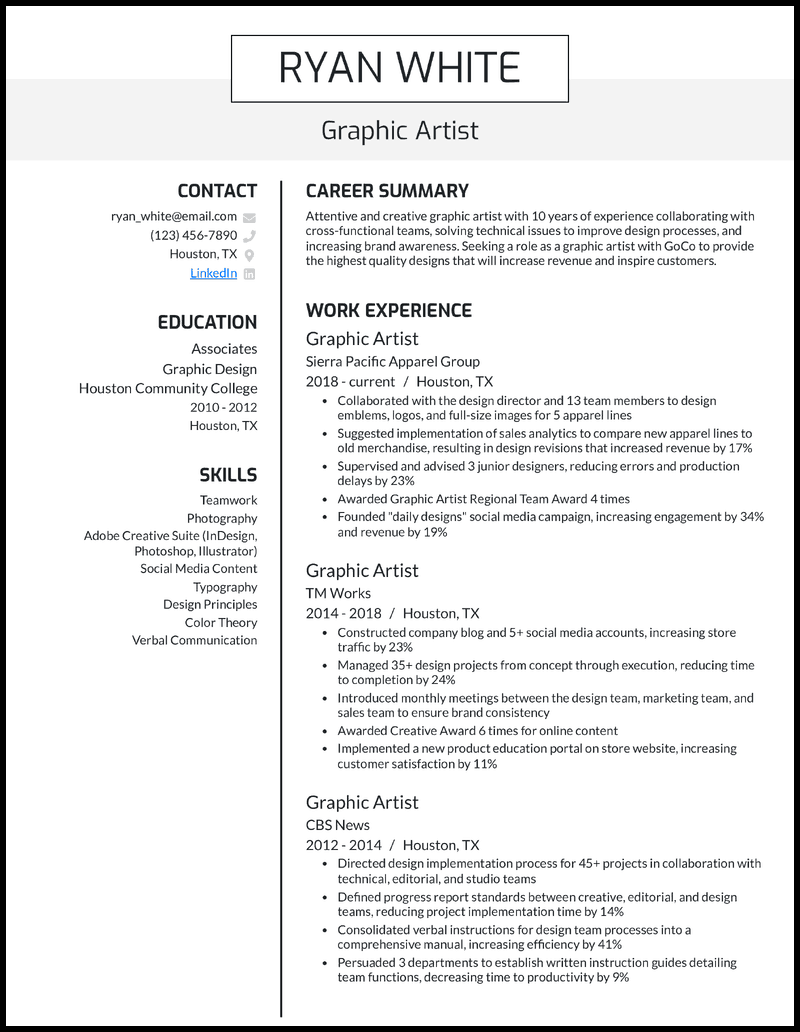 7 Artist Resume Examples [& Templates]