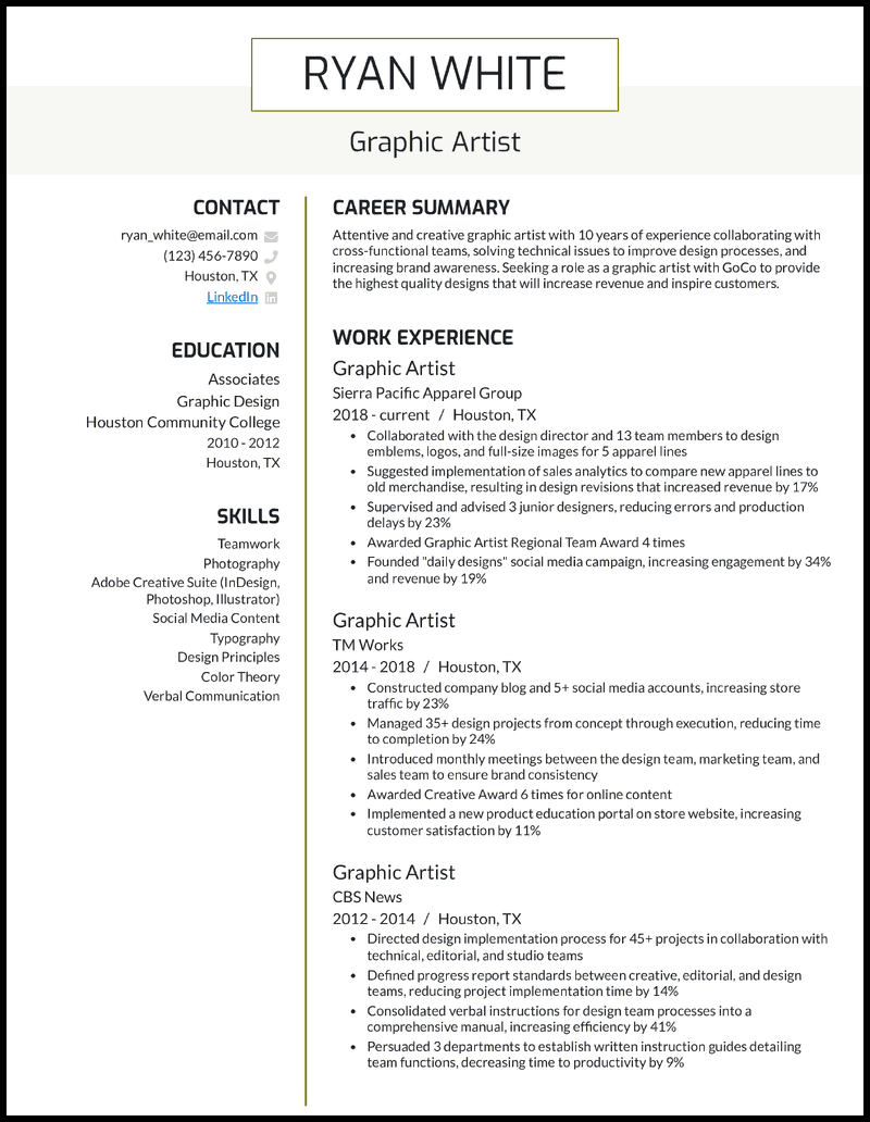 7 Artist Resume Examples [& Templates]