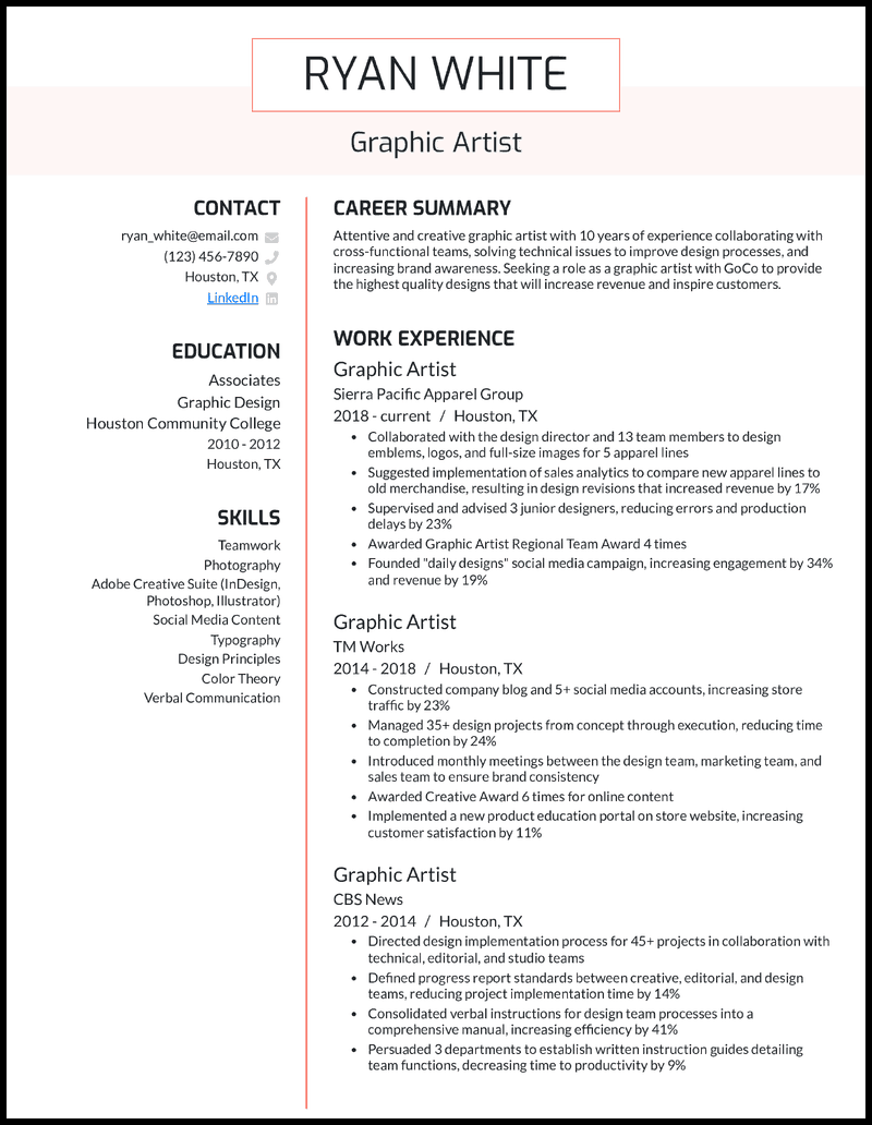 7 Artist Resume Examples [& Templates]