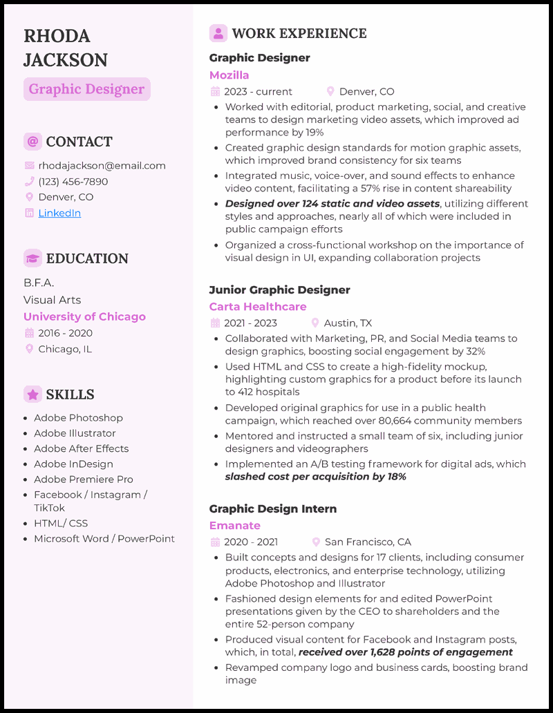 26 Graphic Designer Resume Examples That Work in 2026