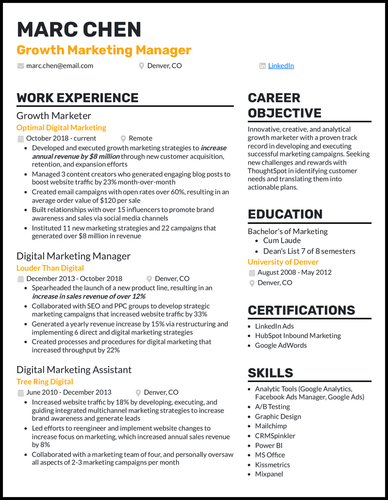 3 Growth Marketing Manager Resume Examples & Templates [Edit Free]