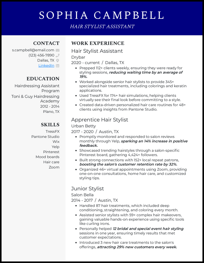 11 Hair Stylist Resume Examples [& Templates]