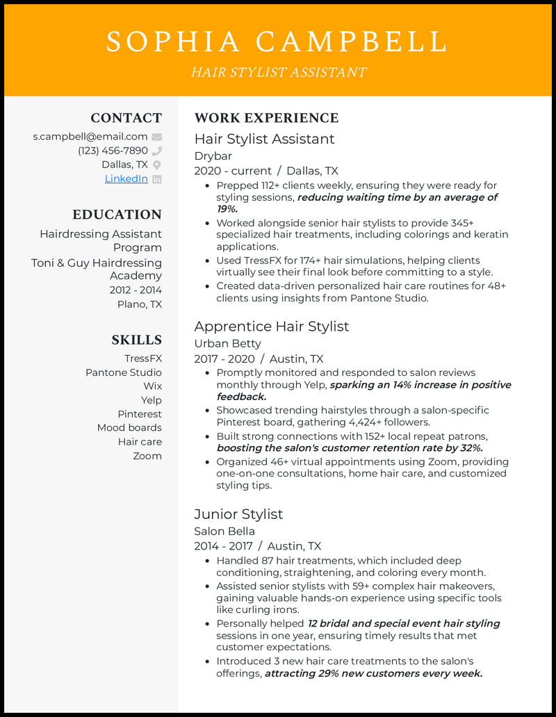 11 Hair Stylist Resume Examples [& Templates]