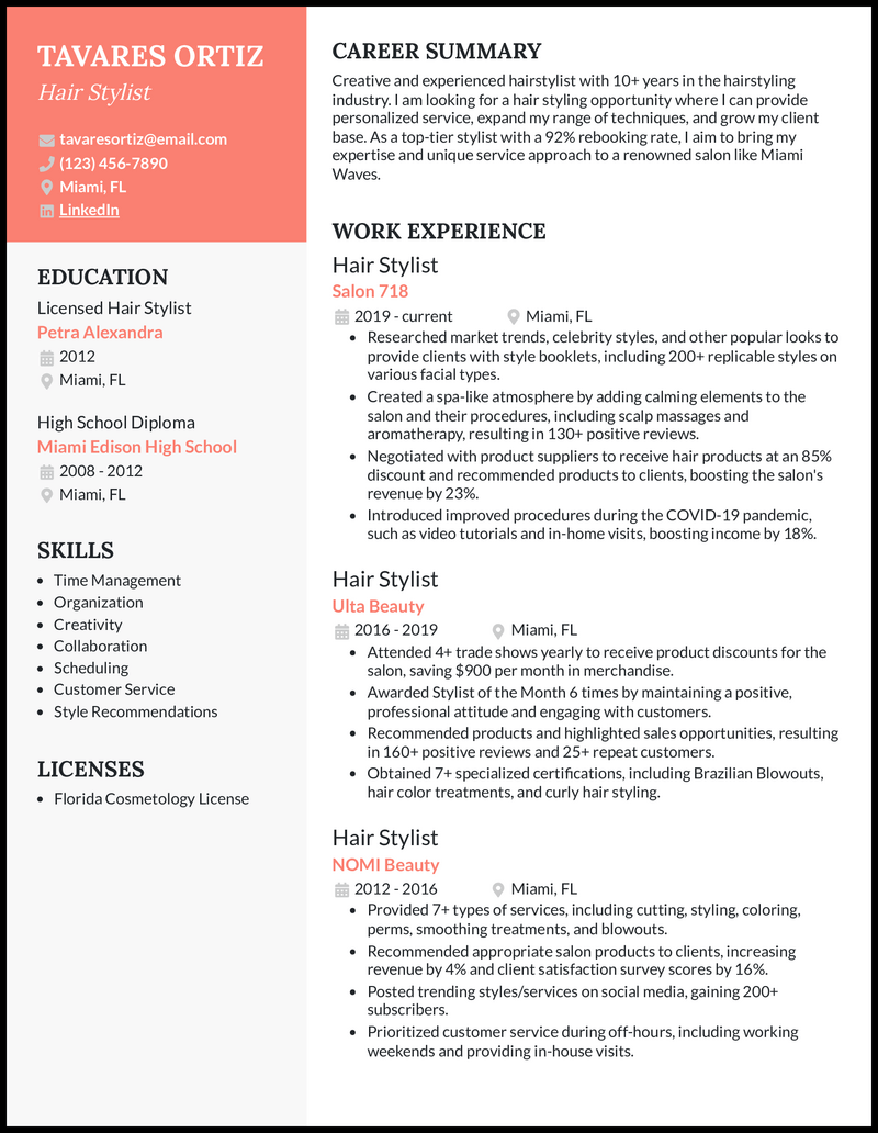 11 Hair Stylist Resume Examples [& Templates]