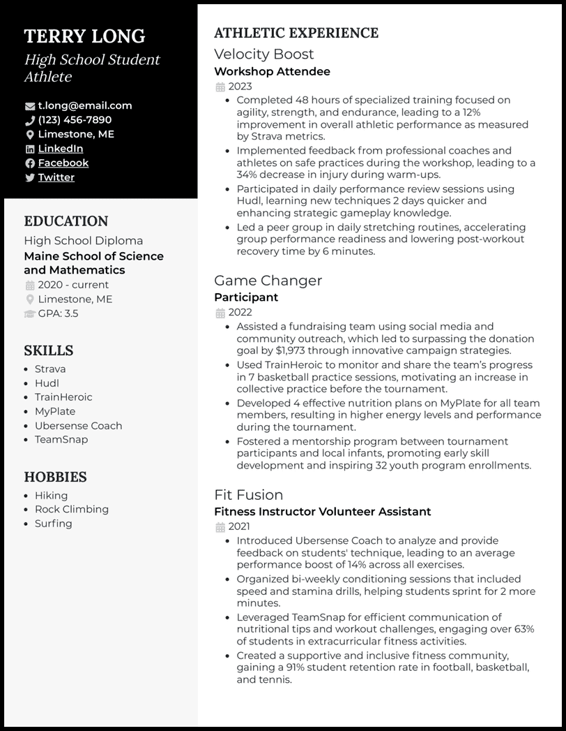 5 High School Student Athlete Resume Examples for 2025