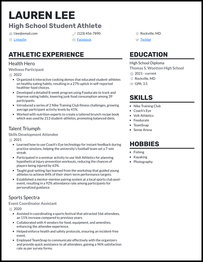 5 High School Student Athlete Resume Examples for 2025