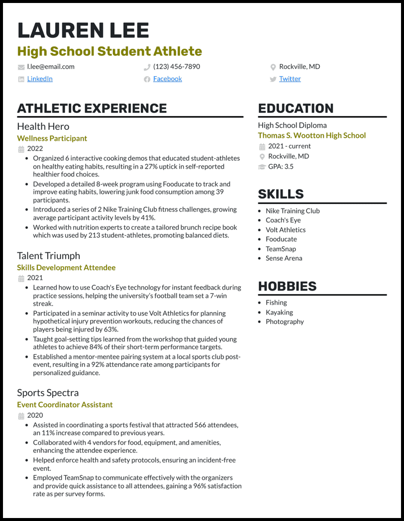 5 High School Student Athlete Resume Examples for 2025