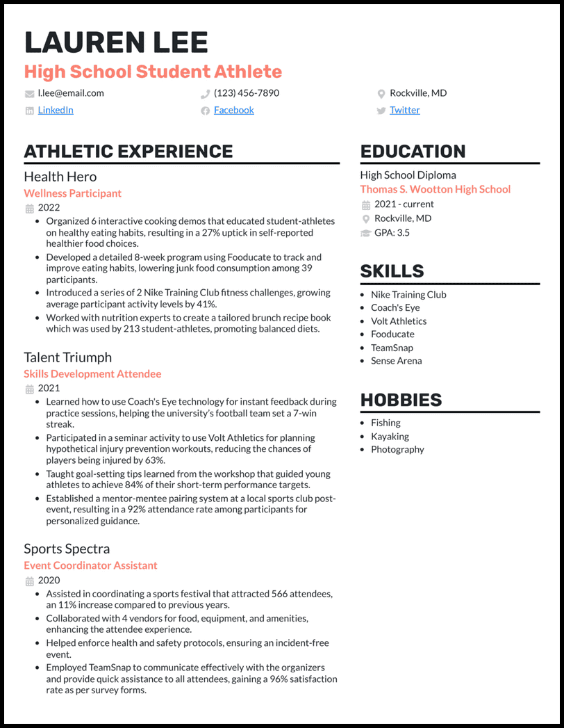 5 High School Student Athlete Resume Examples for 2025