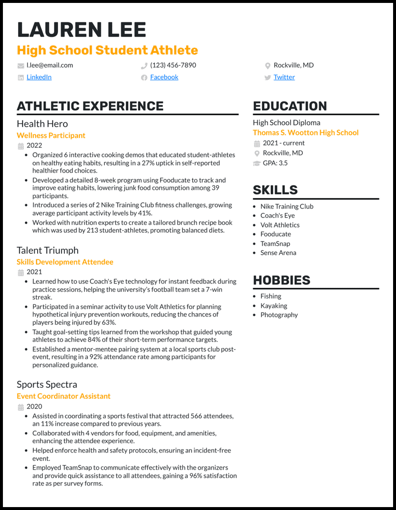 5 High School Student Athlete Resume Examples for 2025