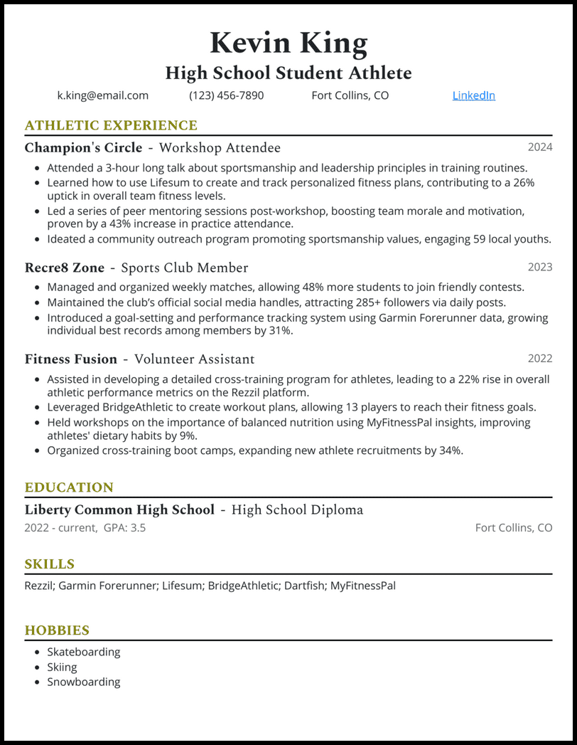 5 High School Student Athlete Resume Examples for 2025
