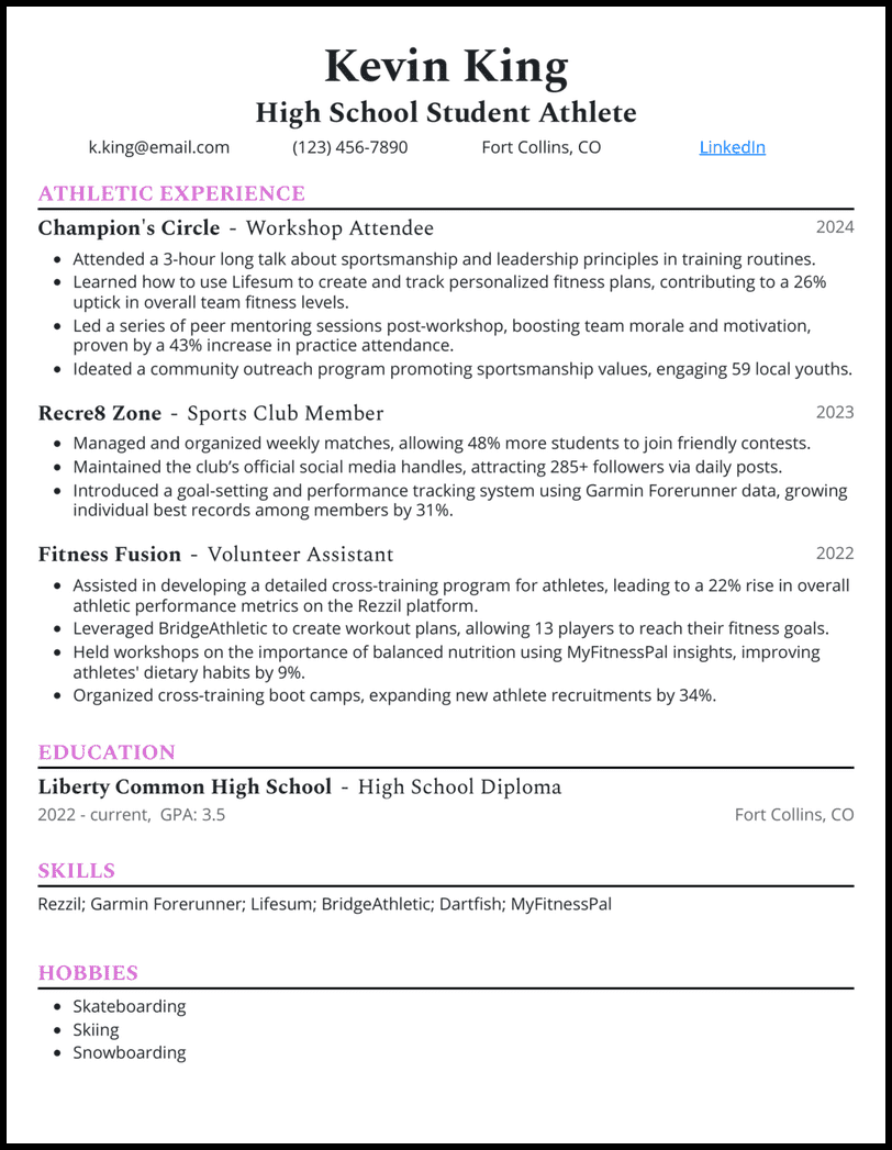 5 High School Student Athlete Resume Examples for 2025