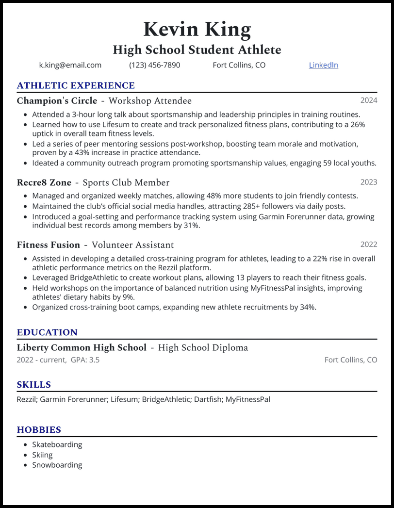 5 High School Student Athlete Resume Examples for 2025