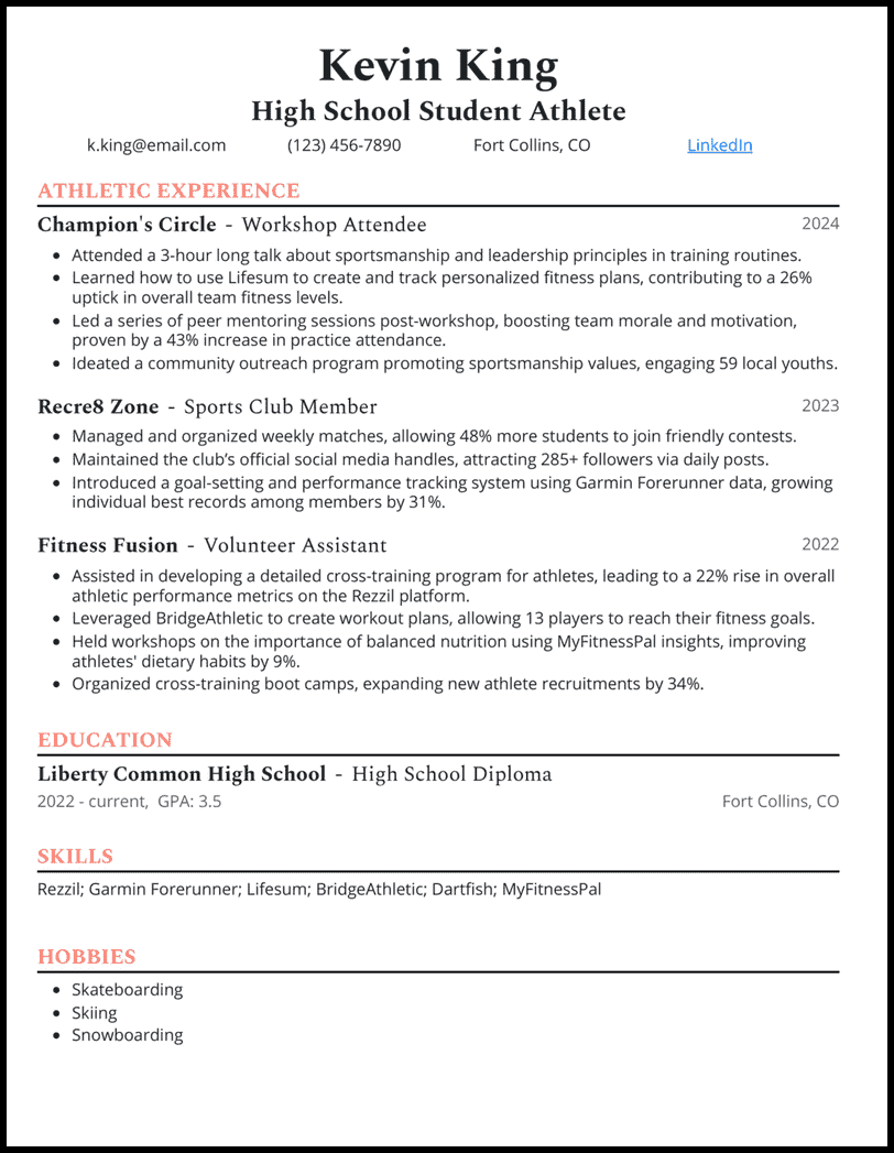 5 High School Student Athlete Resume Examples for 2025