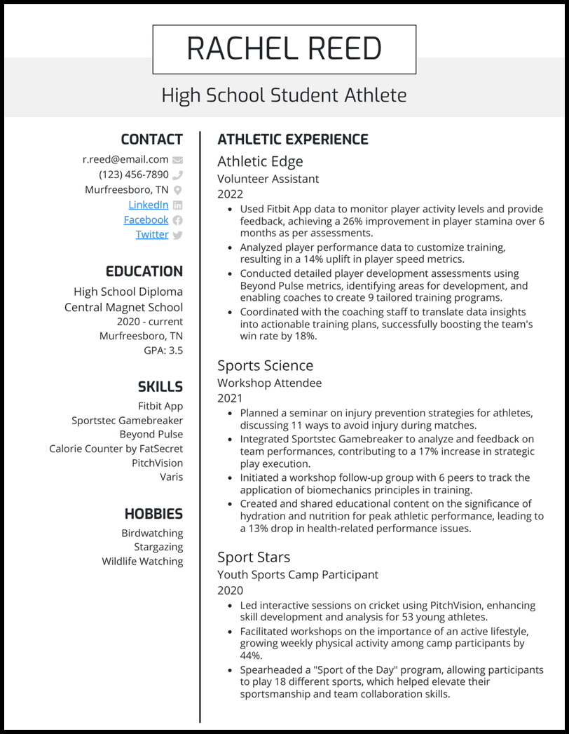 5 High School Student Athlete Resume Examples for 2025