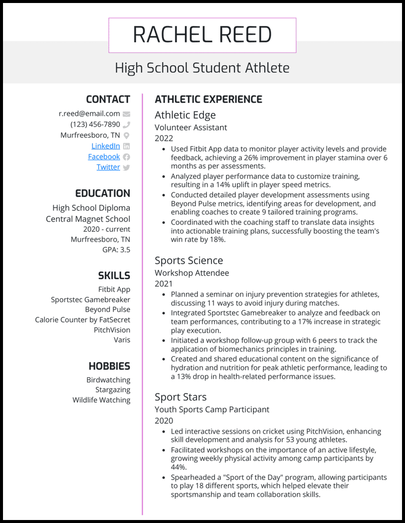 5 High School Student Athlete Resume Examples for 2025