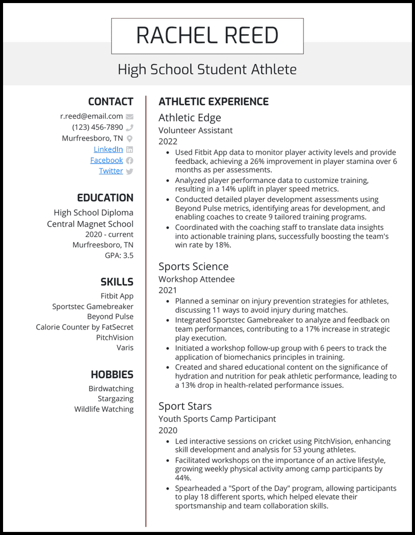 5 High School Student Athlete Resume Examples for 2025