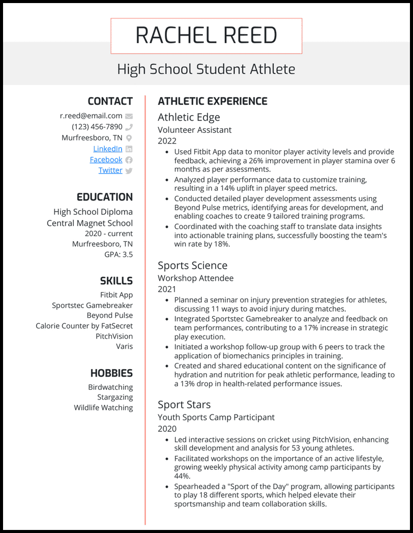 5 High School Student Athlete Resume Examples for 2025