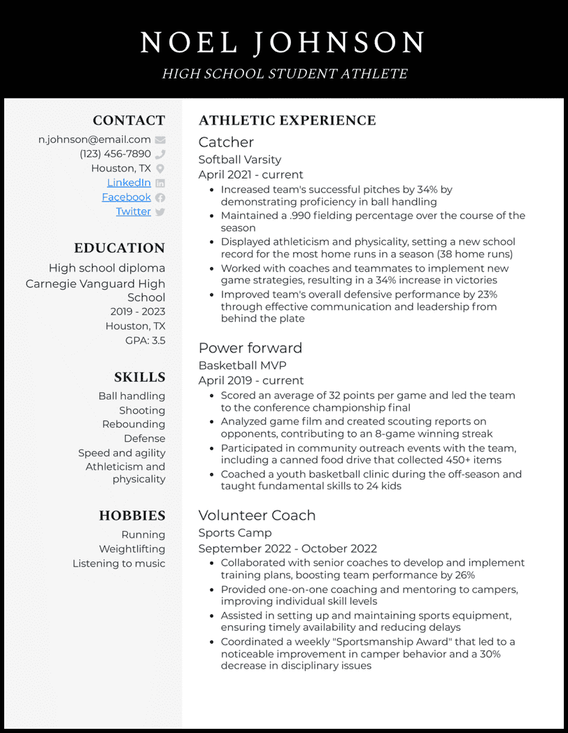 5 High School Student Athlete Resume Examples for 2025