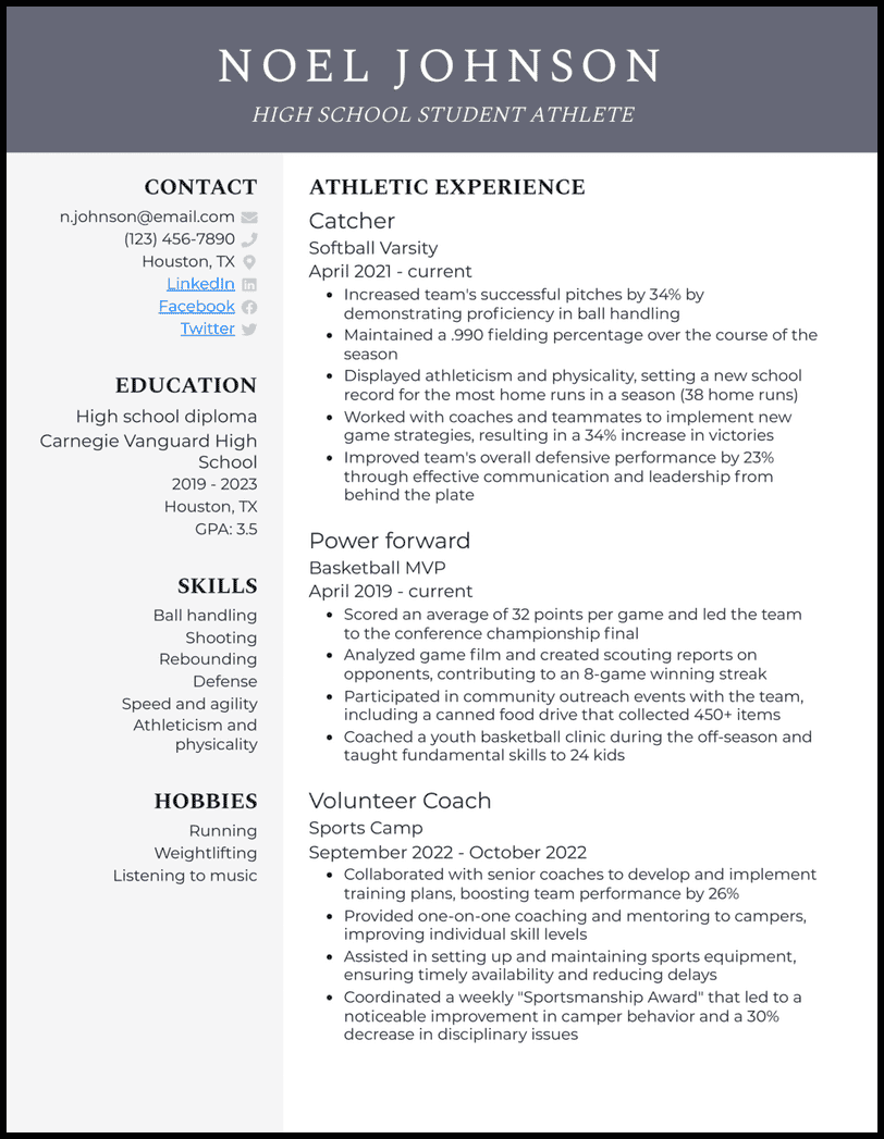 5 High School Student Athlete Resume Examples for 2025