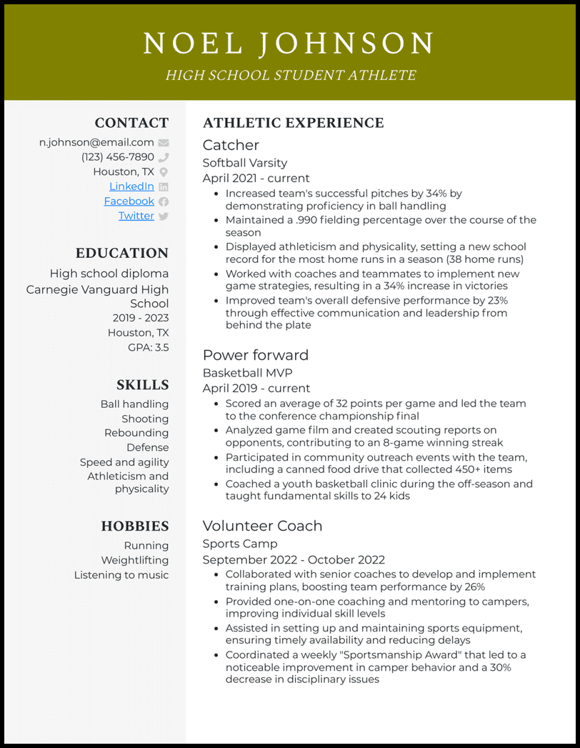 5 High School Student Athlete Resume Examples for 2025