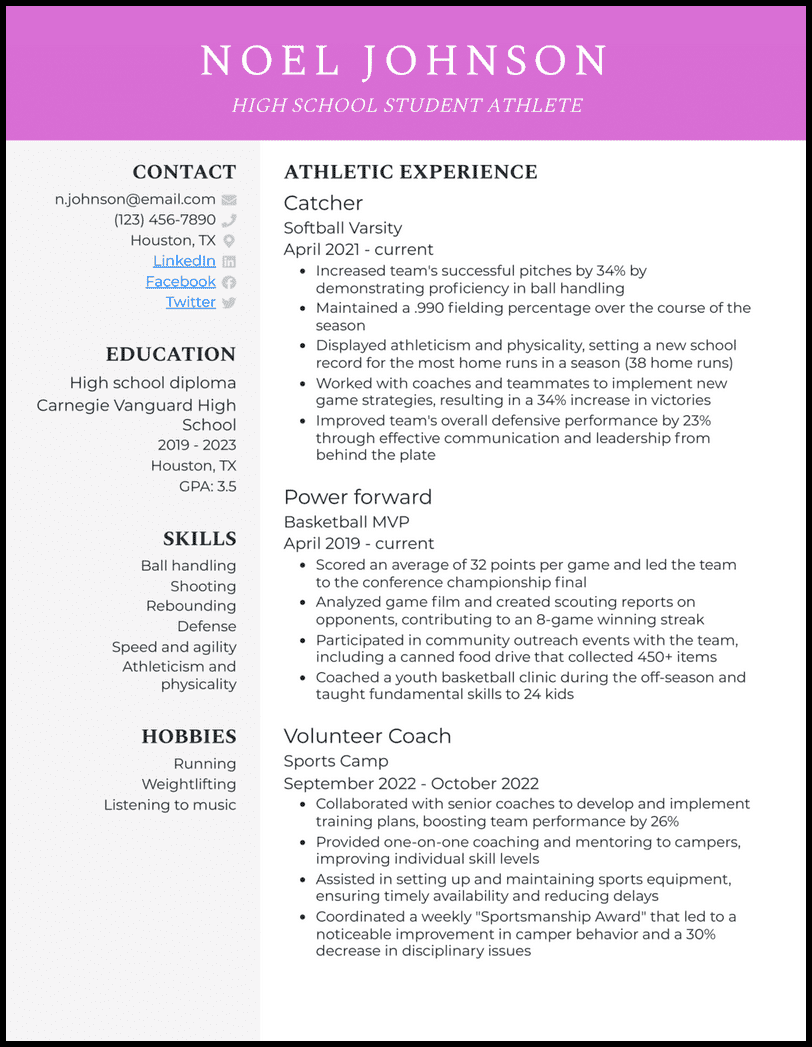 5 High School Student Athlete Resume Examples for 2025