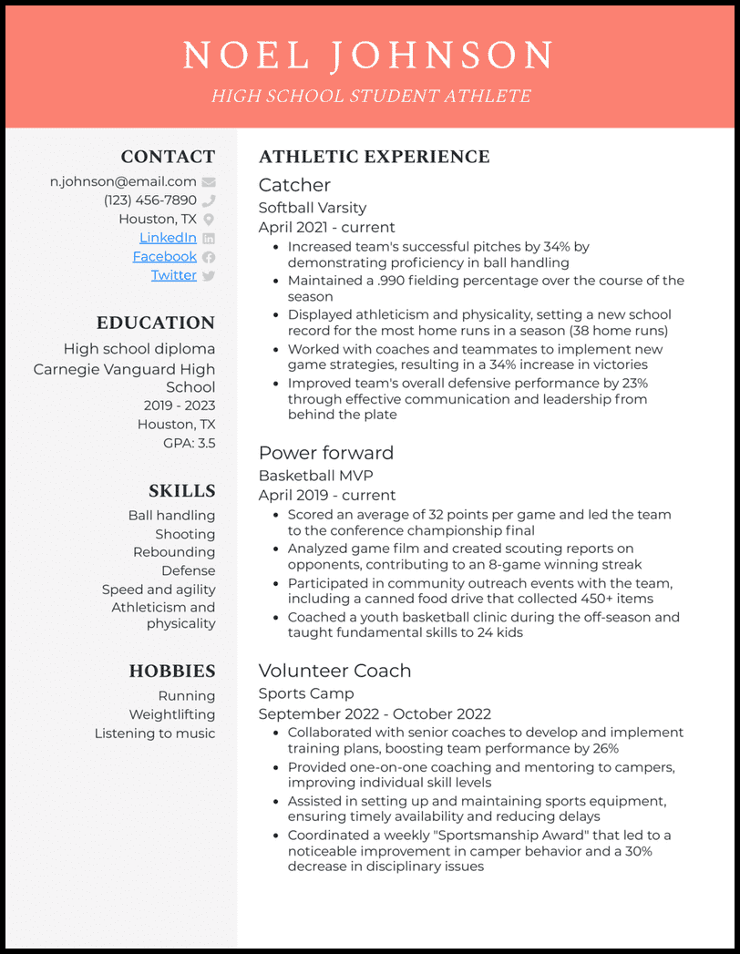5 High School Student Athlete Resume Examples for 2025