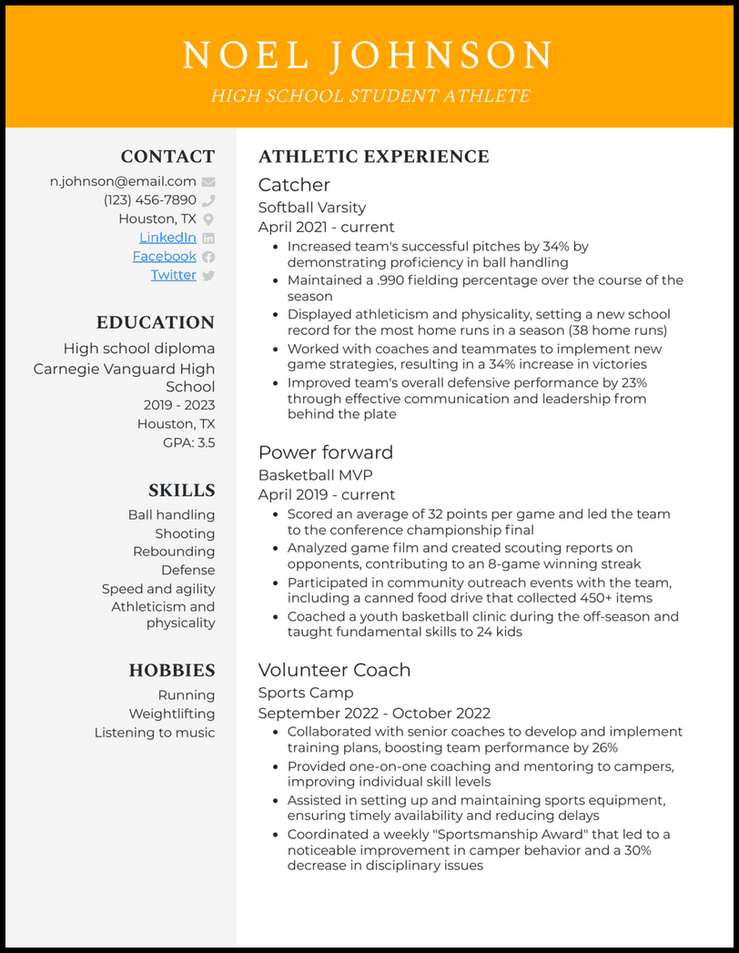 5 High School Student Athlete Resume Examples for 2025