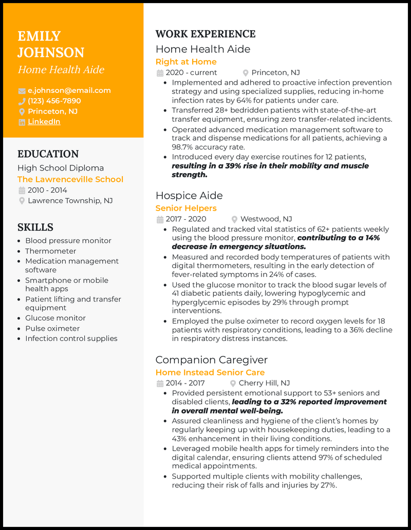 8 Home Health Aide Resume Examples Working in 2026