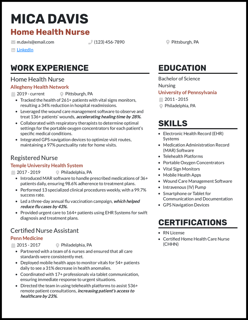 8 Home Health Aide Resume Examples Working in 2026