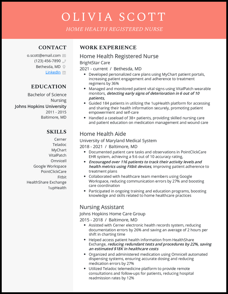 8 Home Health Aide Resume Examples Working in 2026