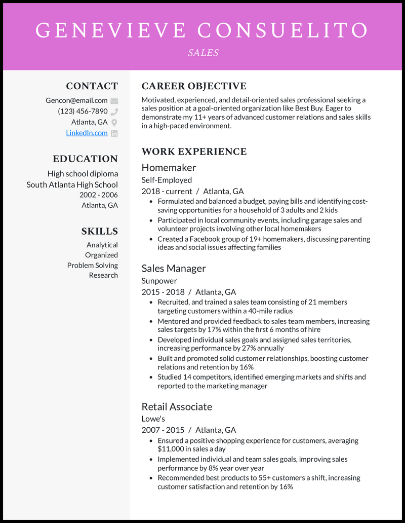 3 Homemaker Resume Examples That Got The Job In 2024